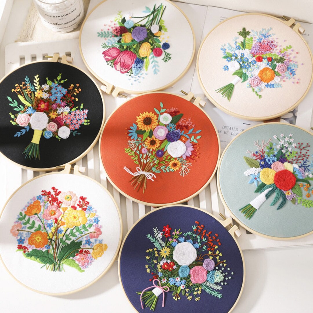 Flowers Embroidery Kit | Modern Embroidery Kit With Pattern | Flowers ...