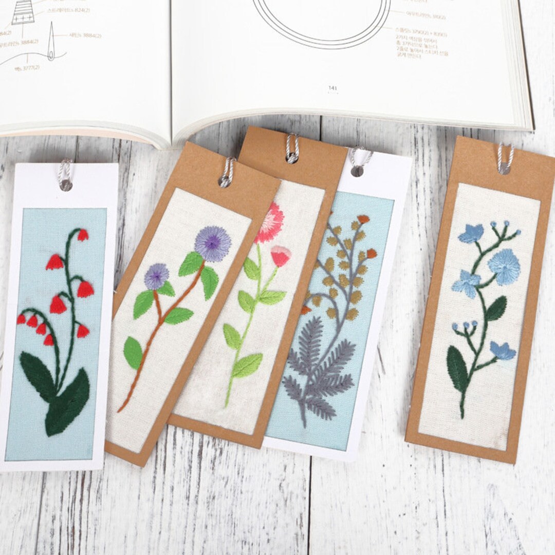 5 Set Bookmark Embroidery Kits |gift for Friends Beginner Embroidery ...