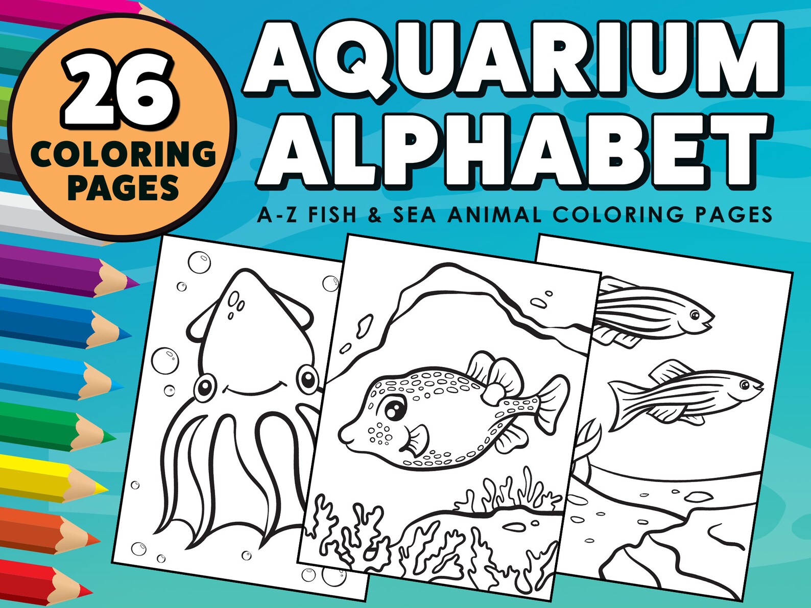 Aquarium Alphabet: A-Z Fish & Sea Animal Coloring Pages - Etsy