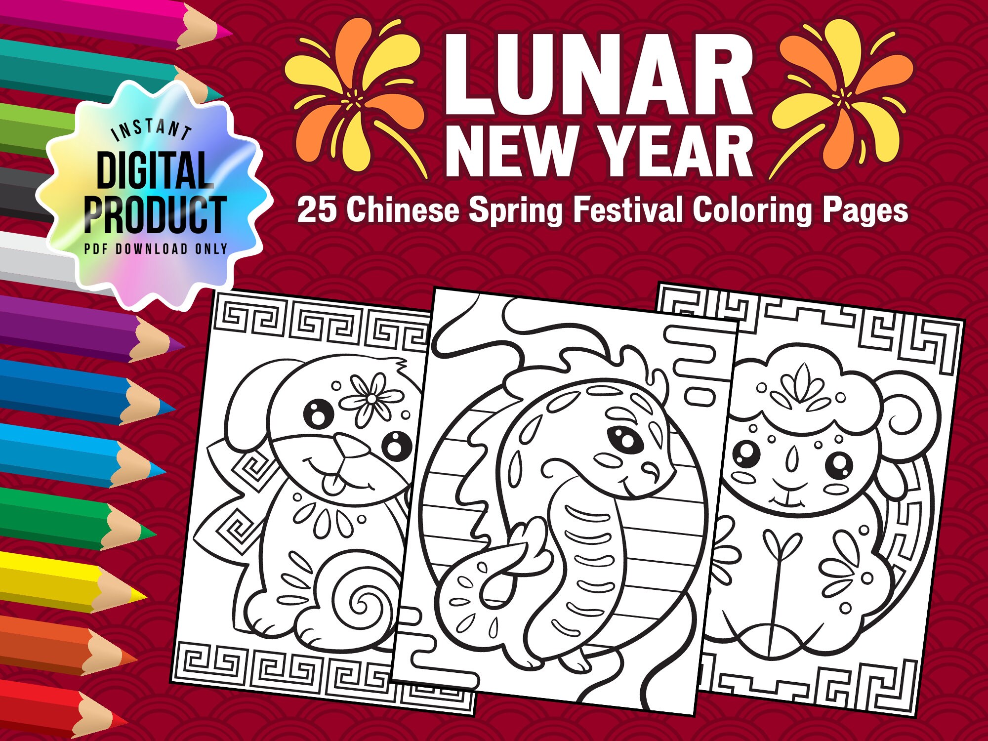 Lunar New Year: Chinese Spring Festival Artist Illustrated Coloring ...