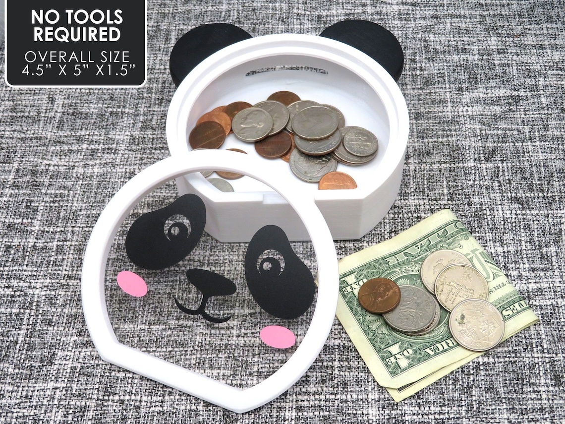 Panda Bear Bank 3D Printed Panda Face Coin Bank Money Saver for Kids ...