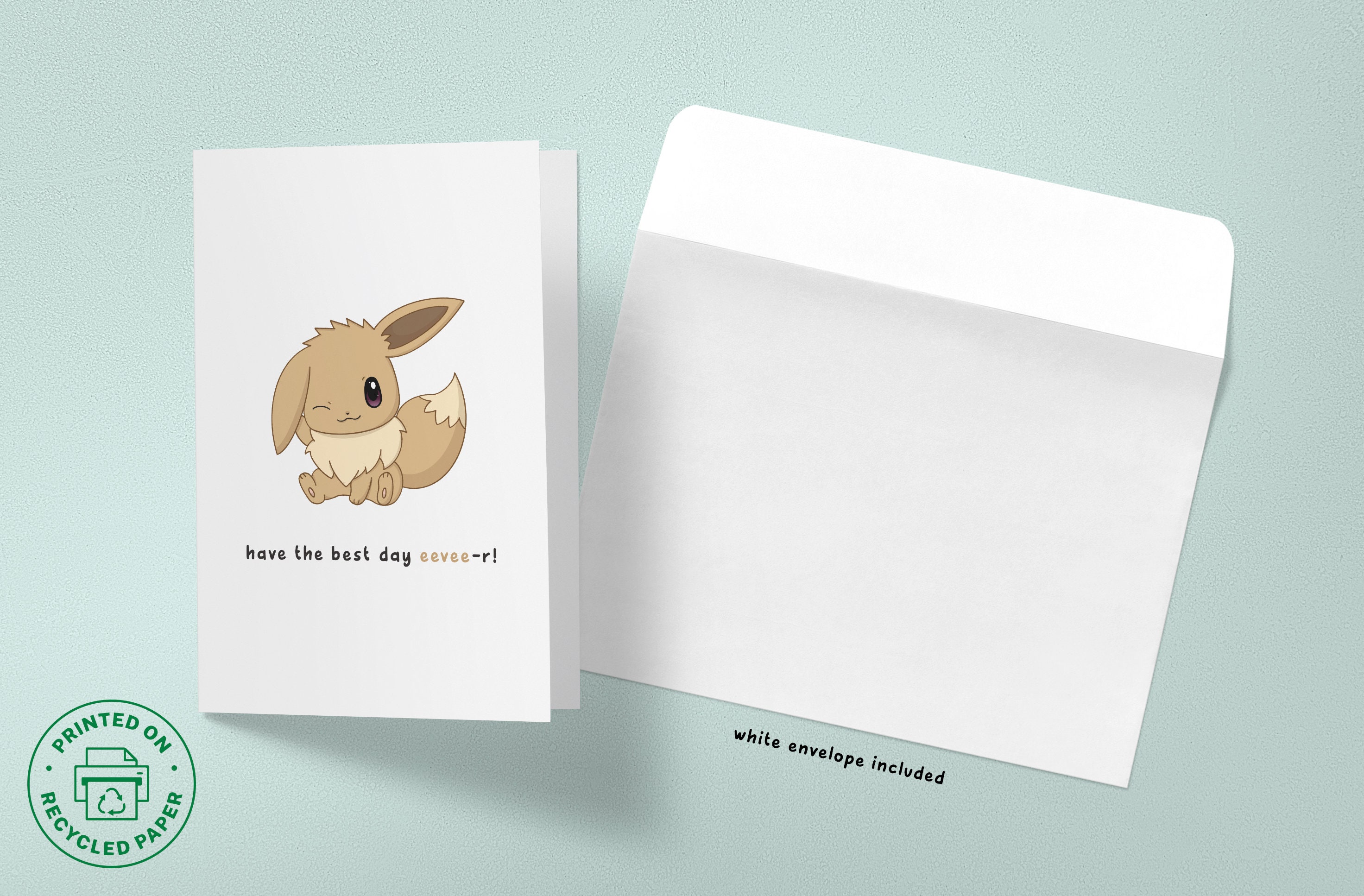 Eevee Pokemon Birthday Card, Cute Greeting Card, Blank Inside, Envelope ...