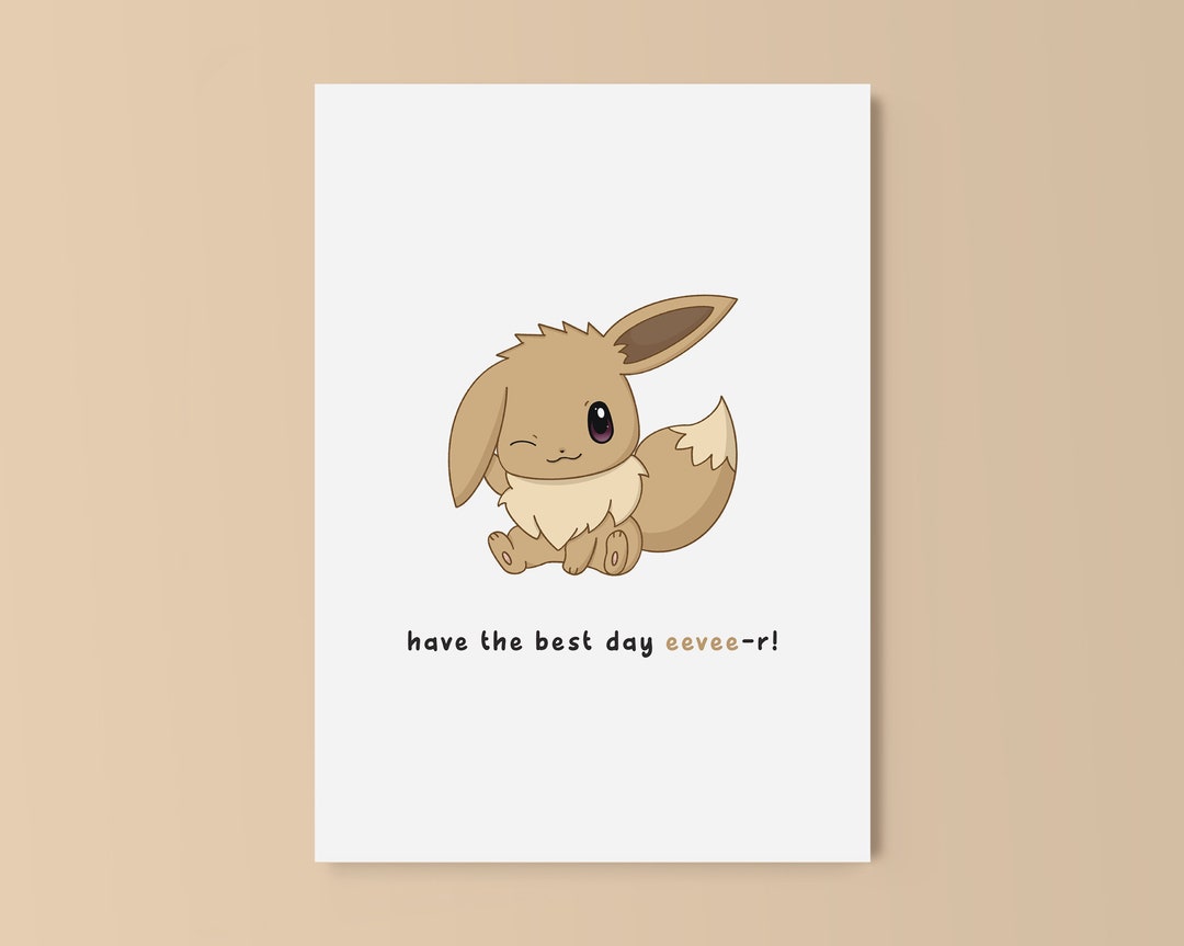 Eevee Pokemon Birthday Card, Cute Greeting Card, Blank Inside, Envelope ...