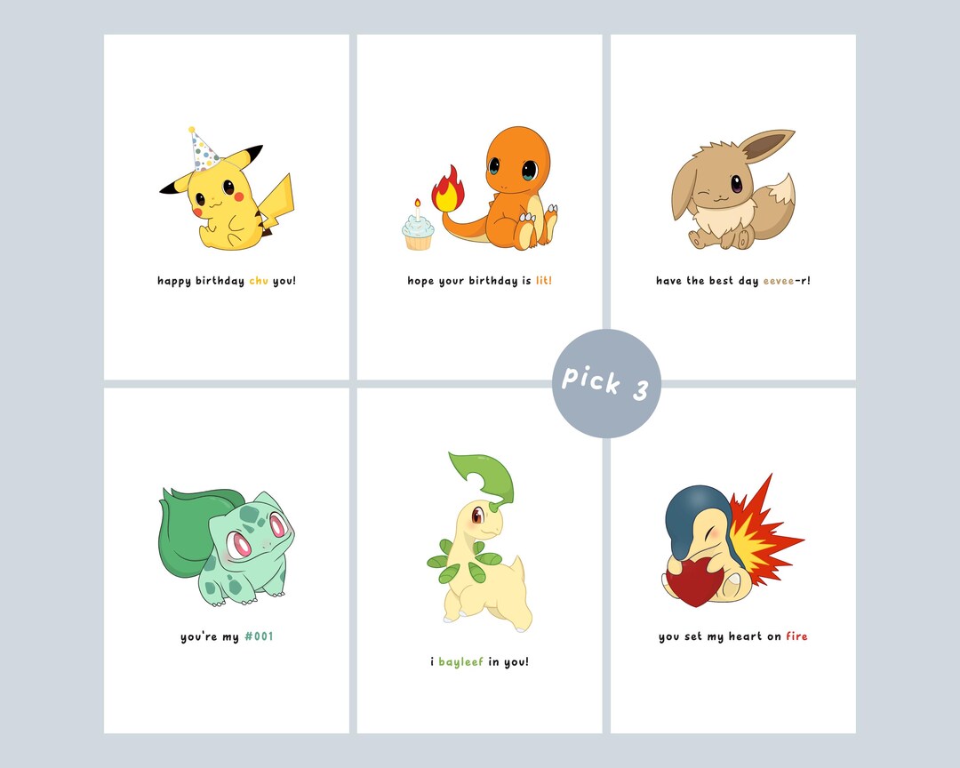 Pokemon Pack of 3 Greeting Cards (choose From Pikachu, Charmander ...