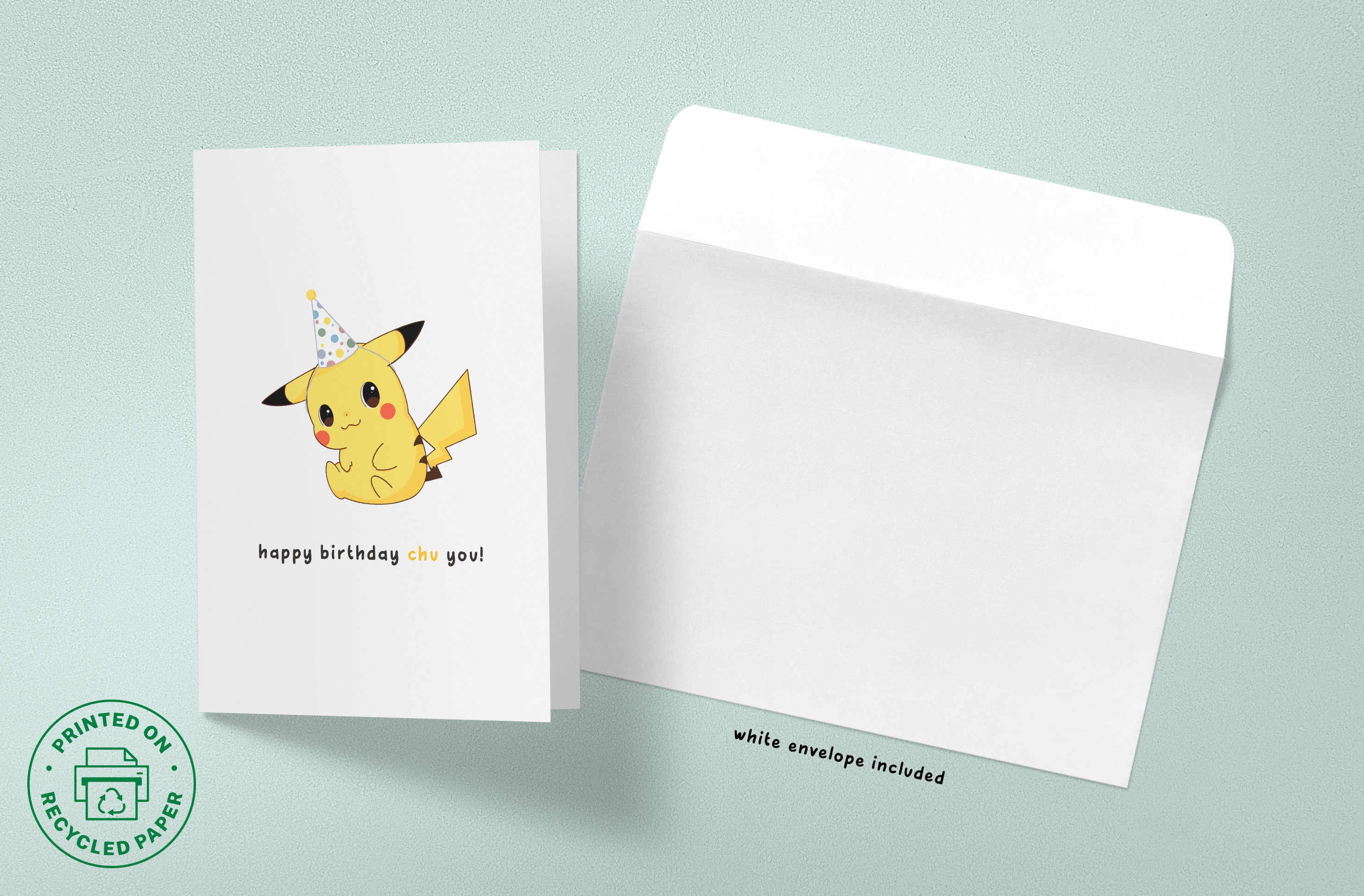 Pikachu Pokemon Birthday Card, Cute Greeting Card, Blank Inside written ...