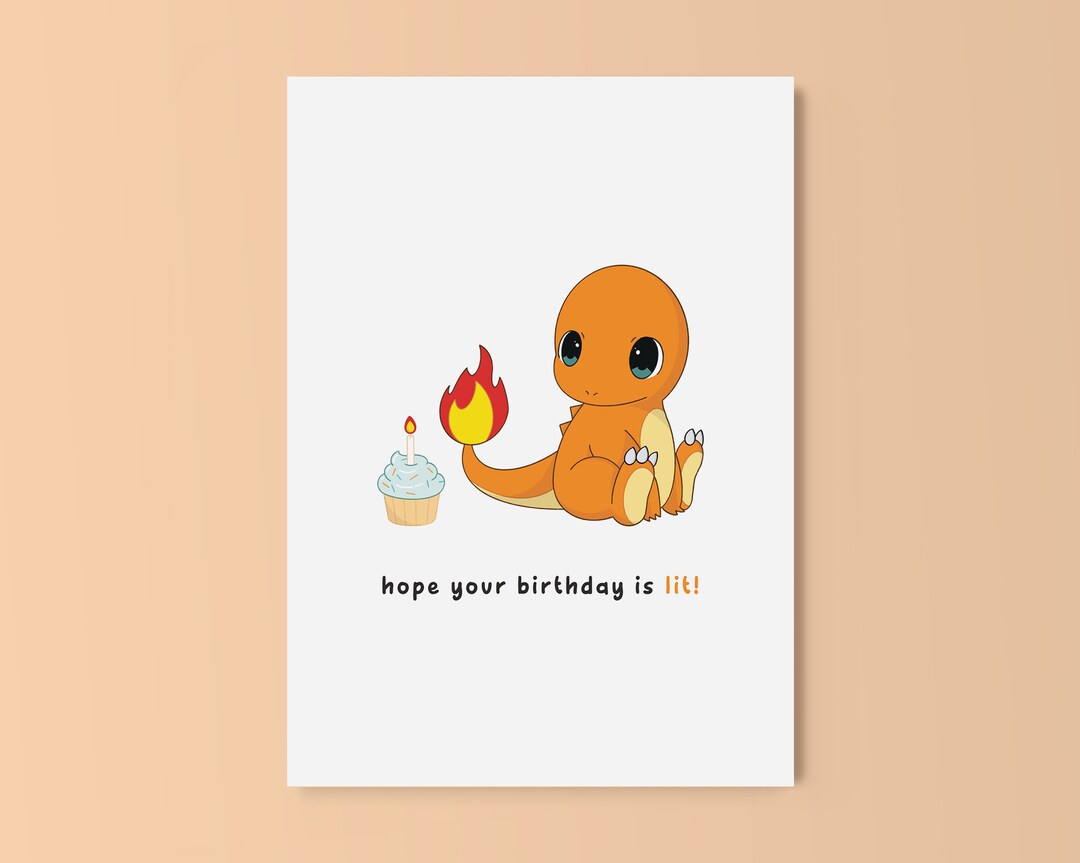 Charmander Pokemon Birthday Card, Cute Greeting Card, Blank Inside ...