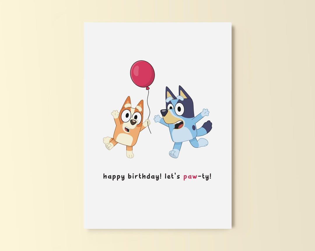 Bluey and Bingo Birthday Greeting Card, Blank Inside, Envelope Included ...
