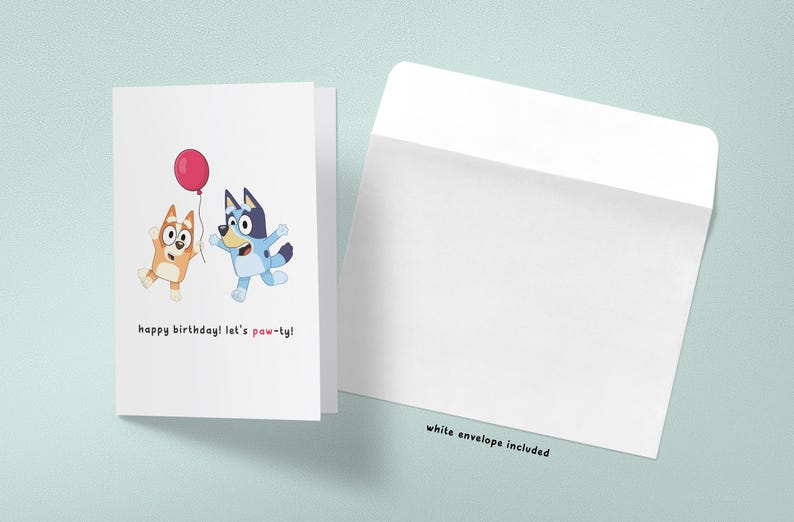 Bluey and Bingo Birthday Greeting Card, Blank Inside, Envelope Included ...