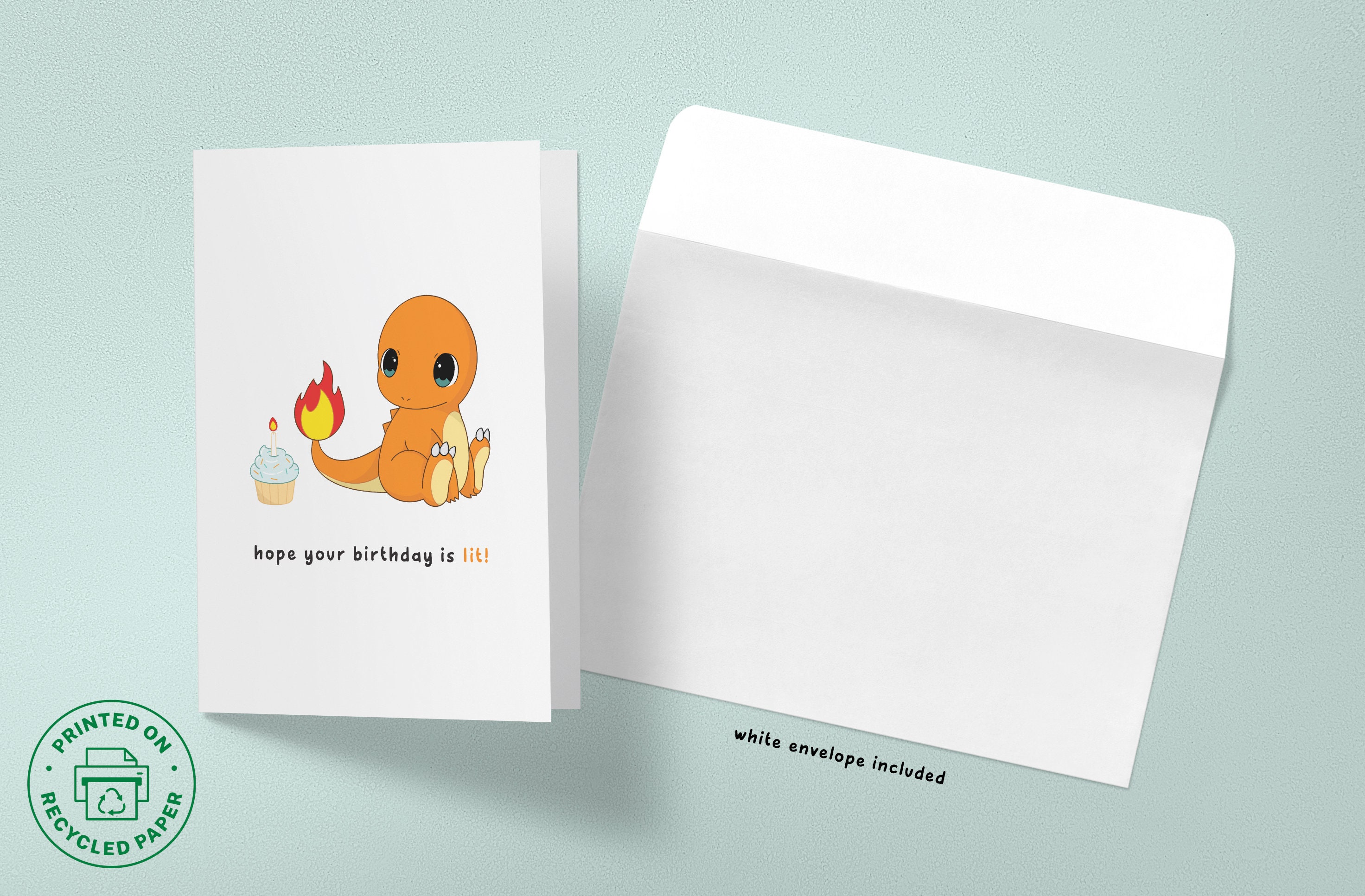Charmander Pokemon Birthday Card, Cute Greeting Card, Blank Inside ...