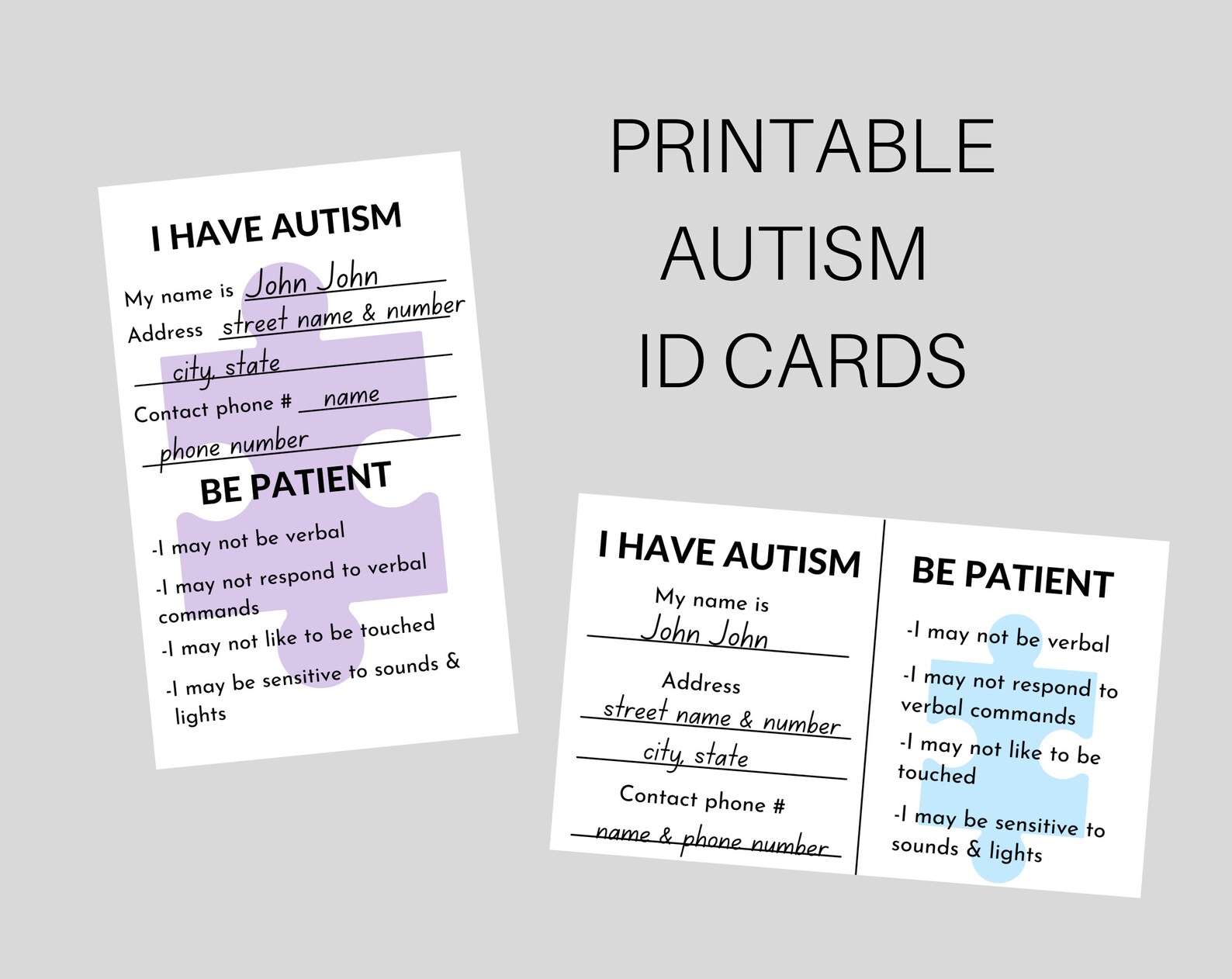 Autism ID Card, Medical Card, Autism Medical Card, Child Autism Card ...