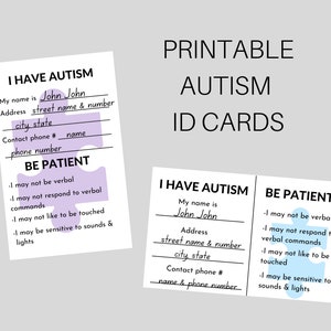 Autism ID Card, Medical Card, Autism Medical Card, Child Autism Card ...