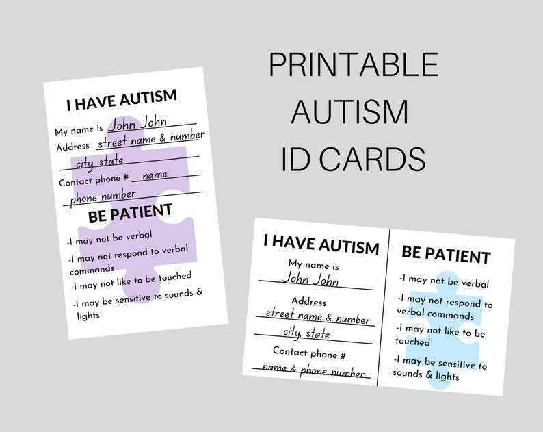 Autism ID Card, Medical Card, Autism Medical Card, Child Autism Card ...
