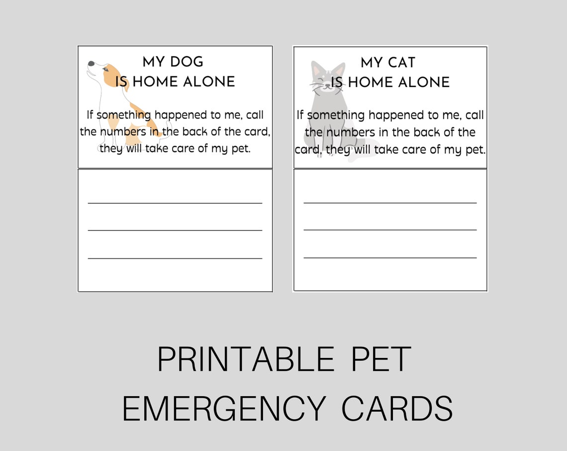 Pet Emergency Card, Medical Emergency, Medical Card, Pet Home Alone ...