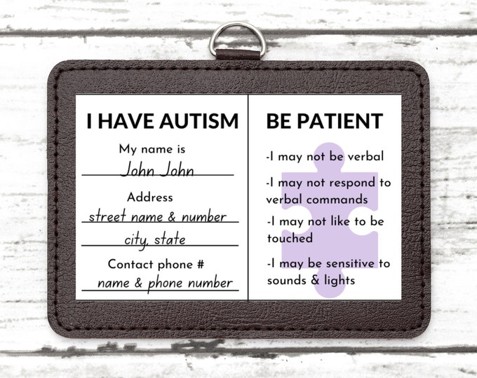 Autism ID Card, Medical Card, Autism Medical Card, Child Autism Card ...