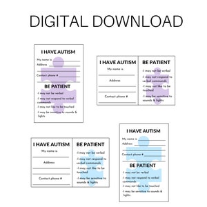 Autism ID Card, Medical Card, Autism Medical Card, Child Autism Card ...
