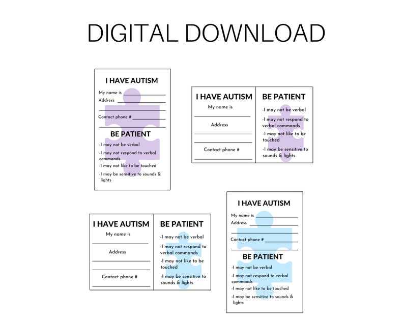 Autism ID Card, Medical Card, Autism Medical Card, Child Autism Card ...