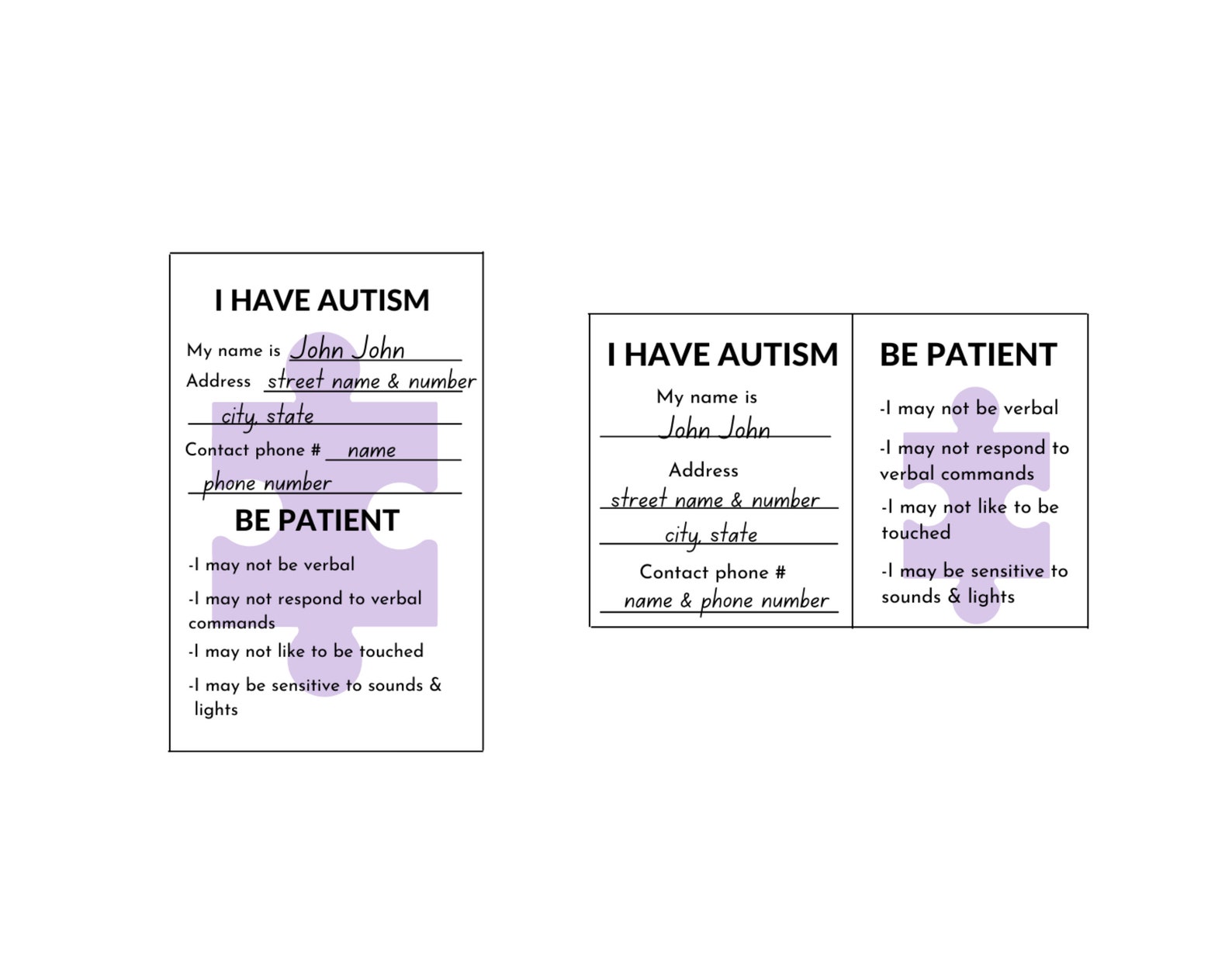 Autism ID Card, Medical Card, Autism Medical Card, Child Autism Card ...