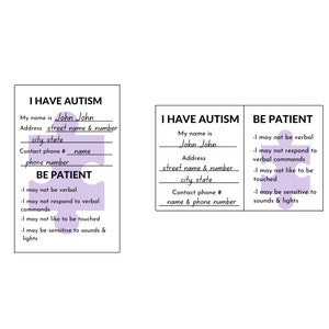 Autism ID Card, Medical Card, Autism Medical Card, Child Autism Card ...