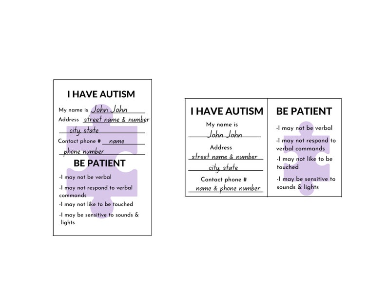 Autism ID Card, Medical Card, Autism Medical Card, Child Autism Card ...