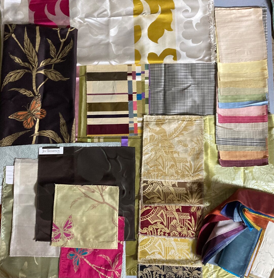 100% Silk Designer Fabric Sample Swatches Real Silk Mostly Lightweight ...