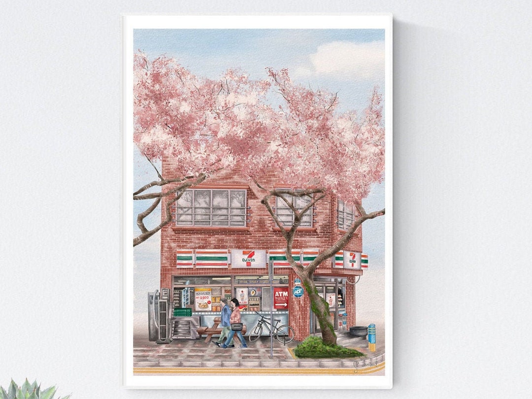 Korean Art/korean Street Scenery Drawing/spring in Seoul/cherry Blossom ...