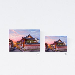 Korean Art / Sunset in Bukchon Hanok Village/ Seoul Sunset,korean Wall ...