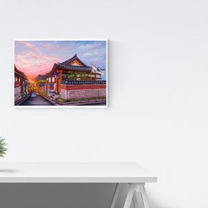 Korean Art / Sunset in Bukchon Hanok Village/ Seoul Sunset,korean Wall ...