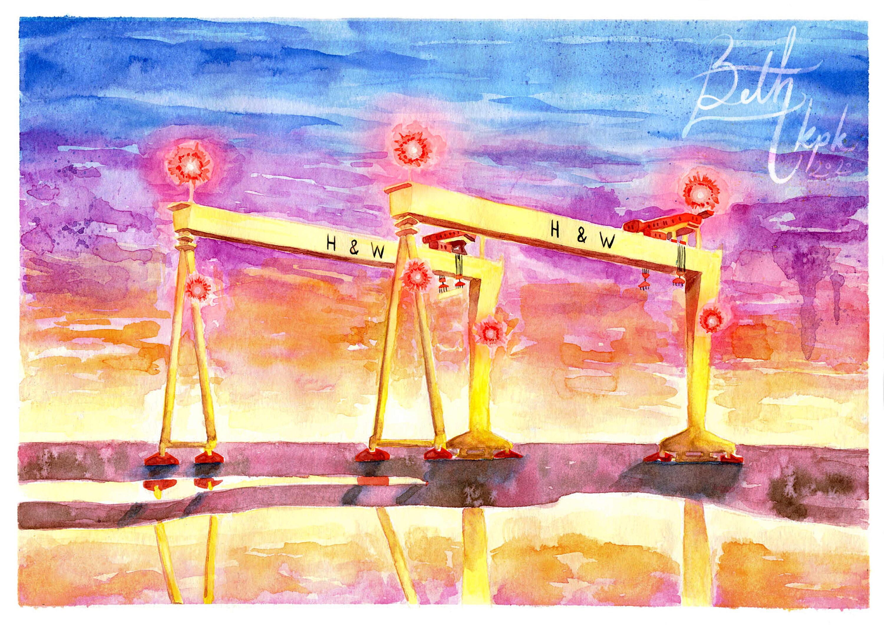 Harland and Wolff, Belfast Shipyard ( Watercolour Art Print ) - Etsy UK