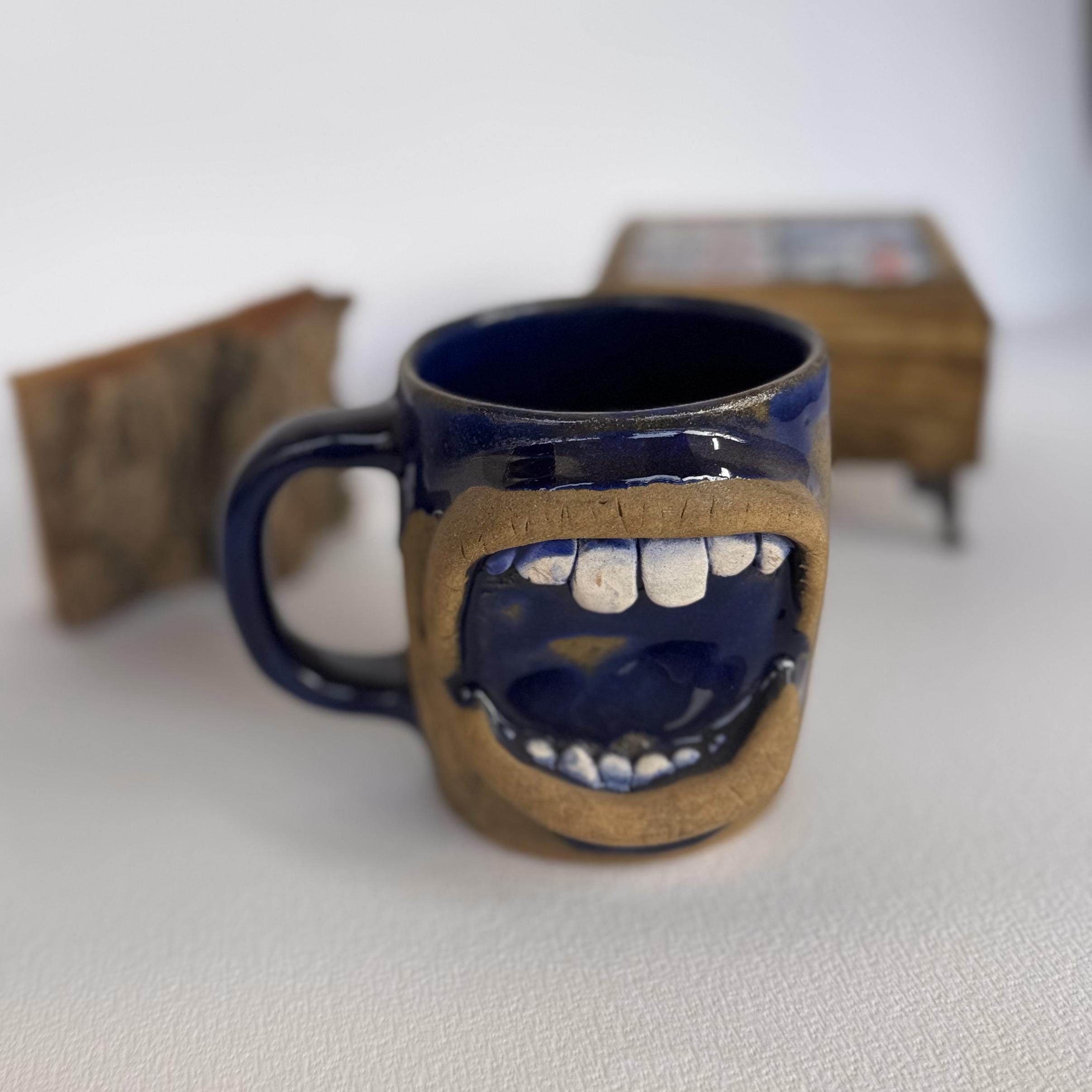 Handmade Blue Teeth Ceramic Mug: Sculptural Coffee Cup - Etsy