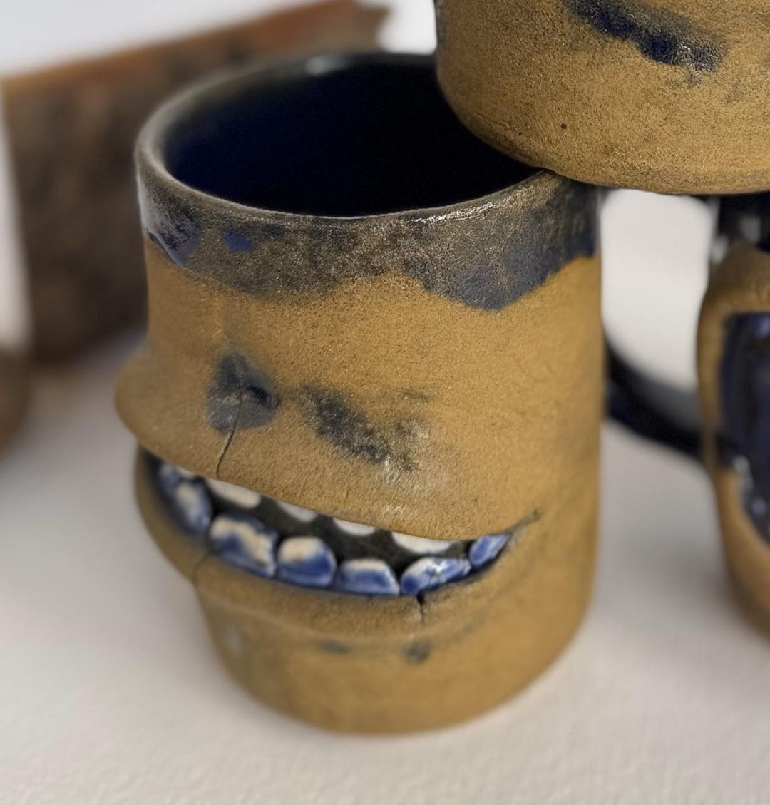 Handmade Blue Teeth Ceramic Mug: Sculptural Coffee Cup - Etsy