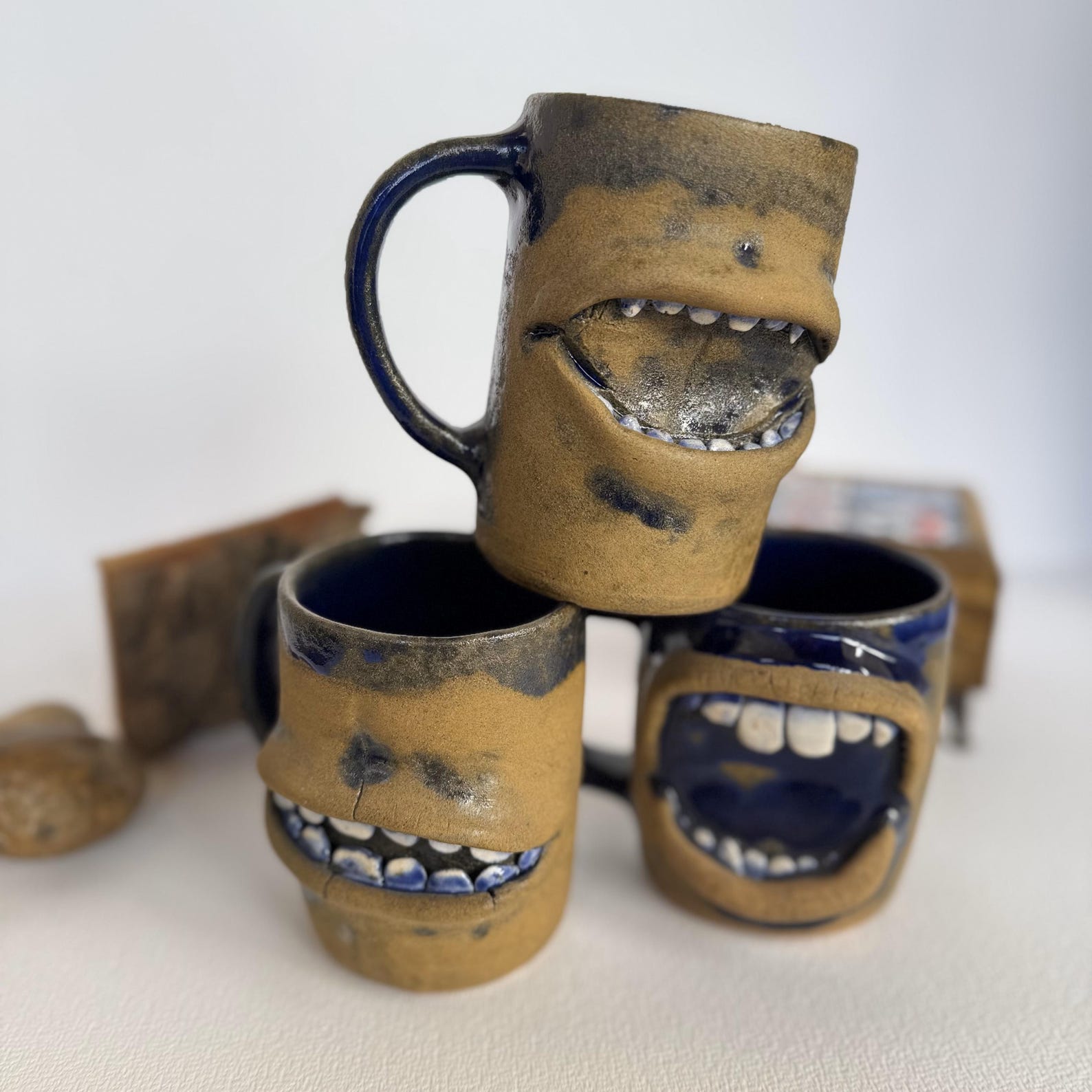 Handmade Blue Teeth Ceramic Mug: Sculptural Coffee Cup - Etsy