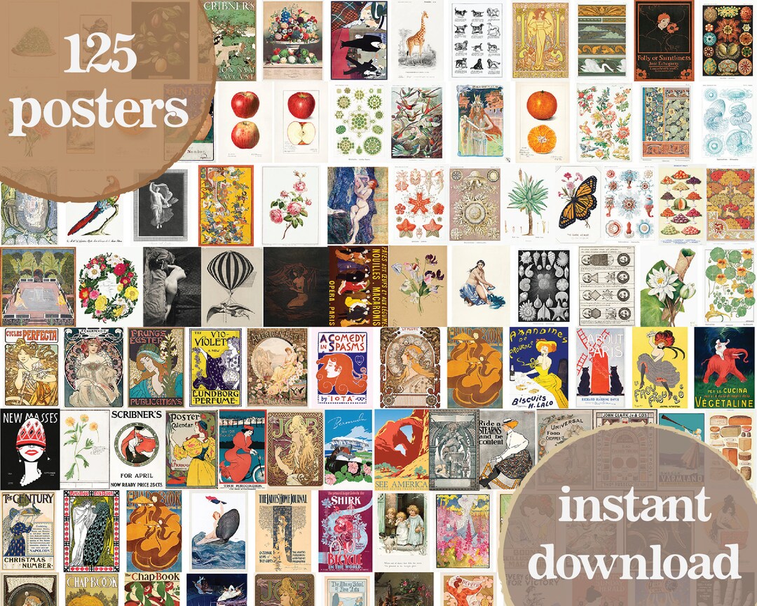 125 PCS Vintage Poster Wall Collage Kit Vintage Posters Wall Collage ...