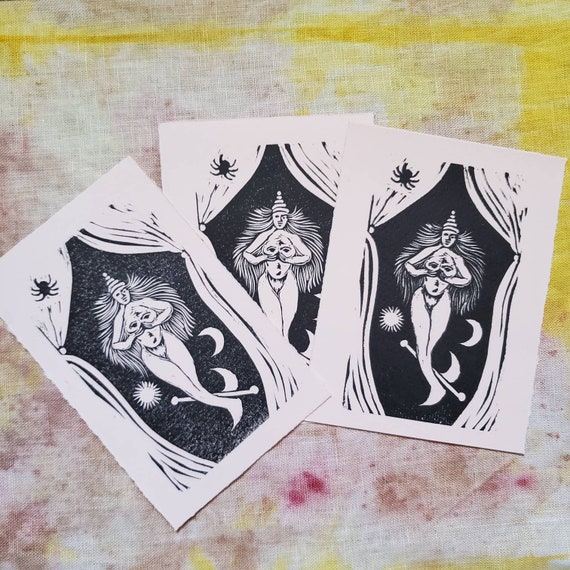 Atargatis Mermaid Goddess Block Print Art & Collectibles Prints Wood ...