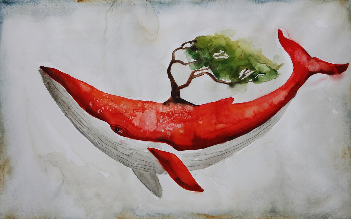 ORIGINAL PAINTING. Red WHALE - Etsy