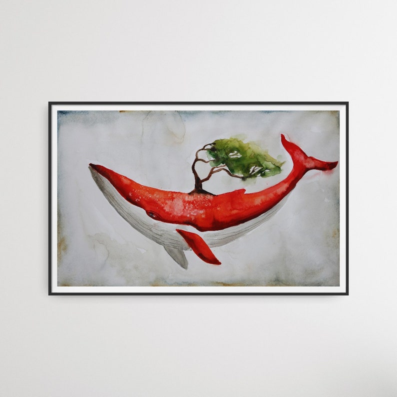 ORIGINAL PAINTING. Red WHALE - Etsy
