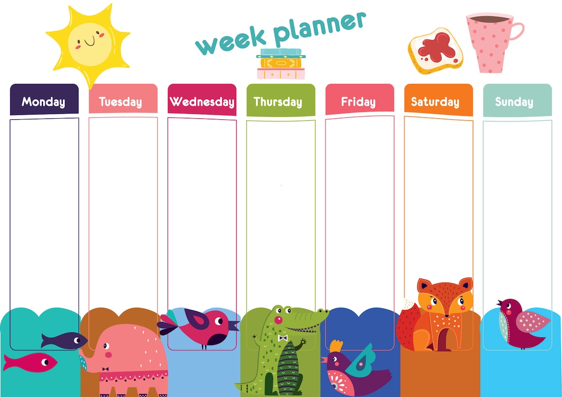 Colourful Printable Weekly Planner, Home School Planner, Home School ...