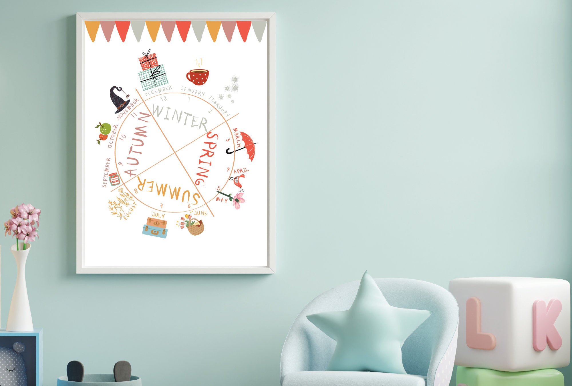 Educational Months of the Year Kids Poster, Seasons Printable ...