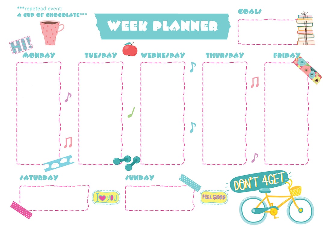Weekly Planner, Printable School Weekly Planner, Teenager Colourful ...