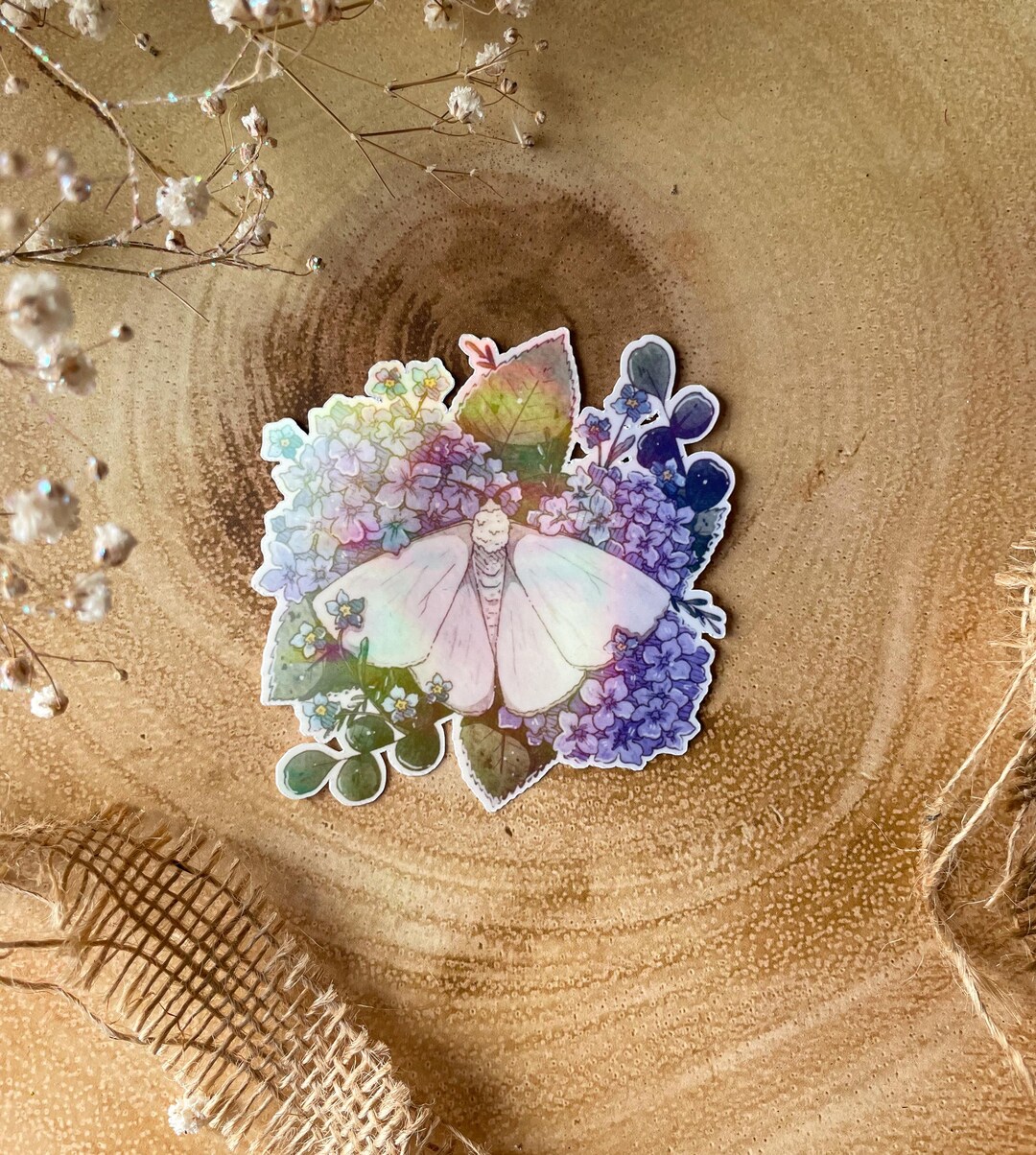 Holographic Hydrangea Moth Floral Moth Sticker Decorative Sticker - Etsy