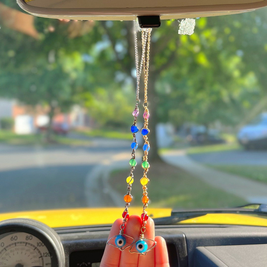 Beaded Rearview Mirror Decor, Chakra Car Charm, Rearview Mirror Car ...