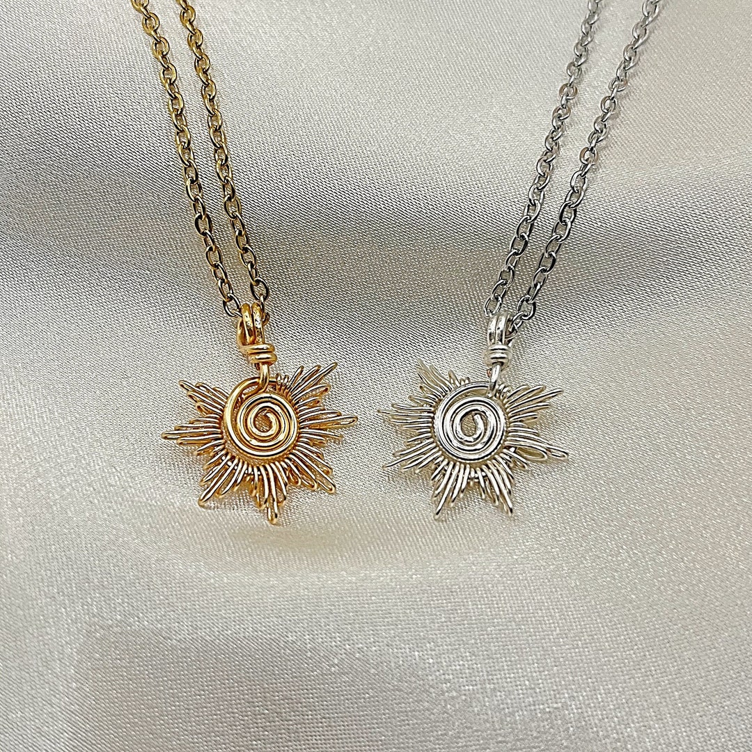 Wire Sun Necklace, Sunburst Necklace, Waterproof Sun Necklace, Dainty ...