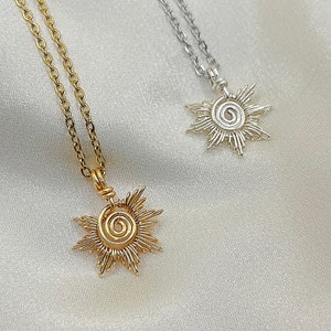 Wire Sun Necklace, Sunburst Necklace, Waterproof Sun Necklace, Dainty ...
