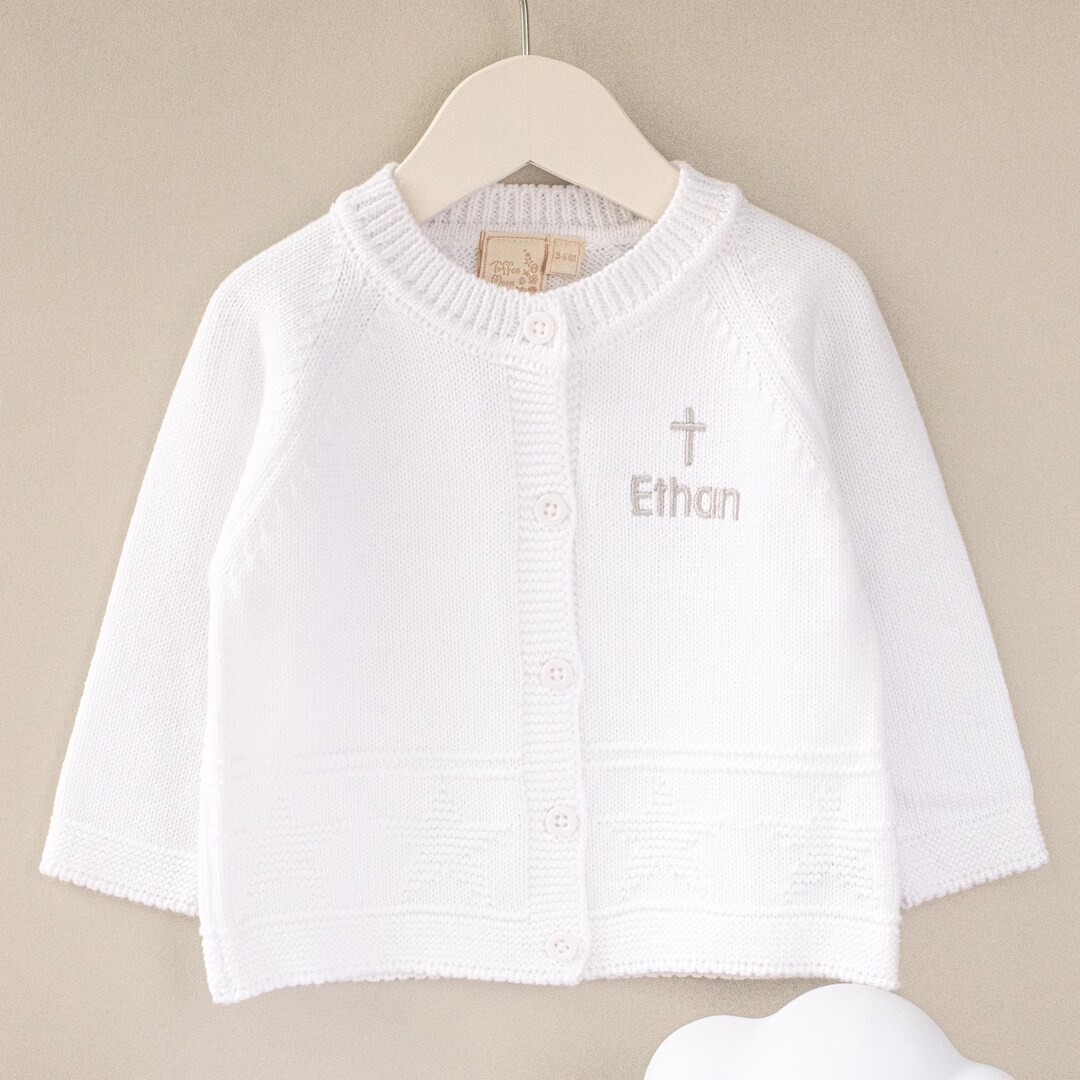 Embroidered Baby Cardigan: Christening Gift, Personalized Cotton Knit ...