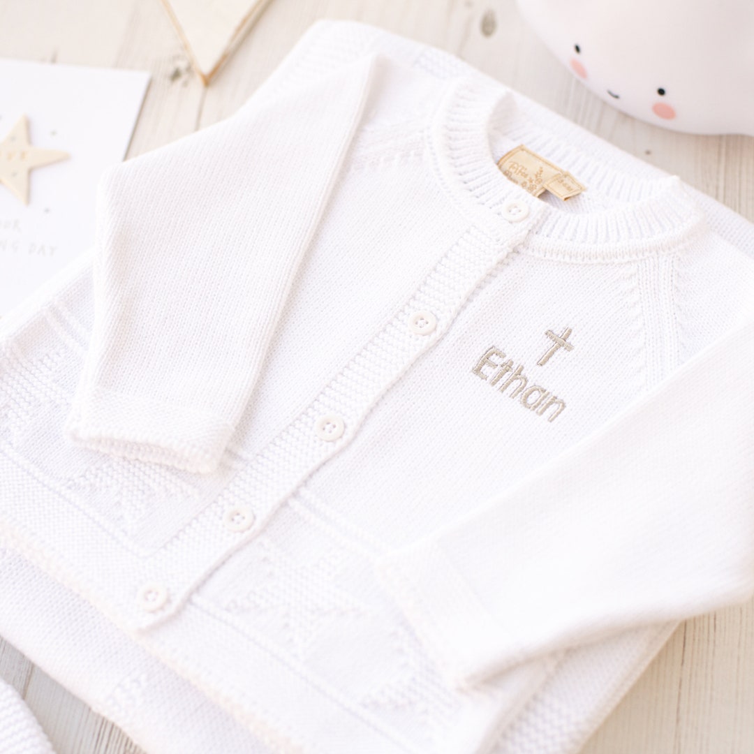 Embroidered Baby Cardigan: Christening Gift, Personalized Cotton Knit ...