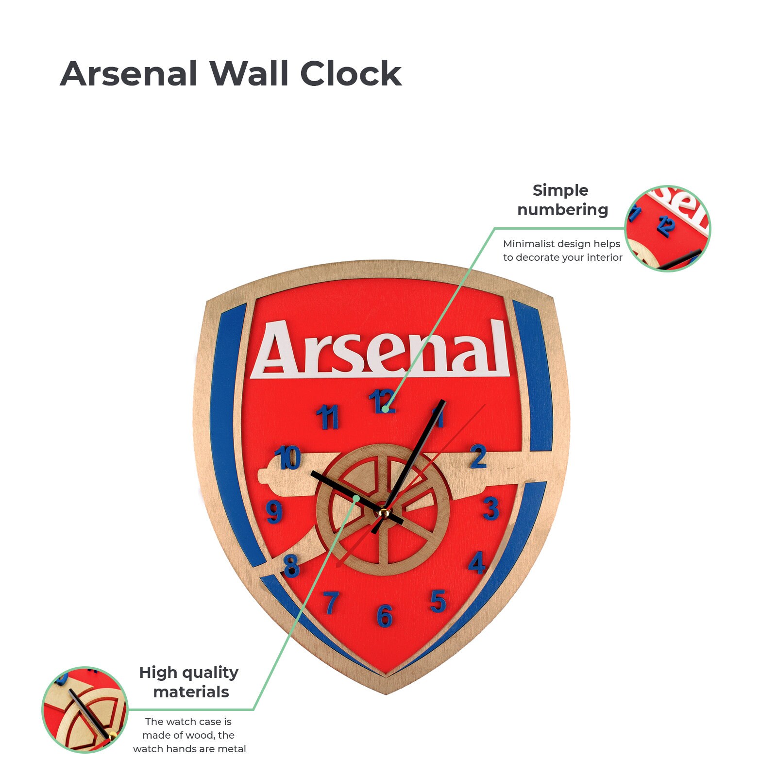 Arsenal Wooden Clock Arsenal Analog Clock Arsenal FC | Etsy