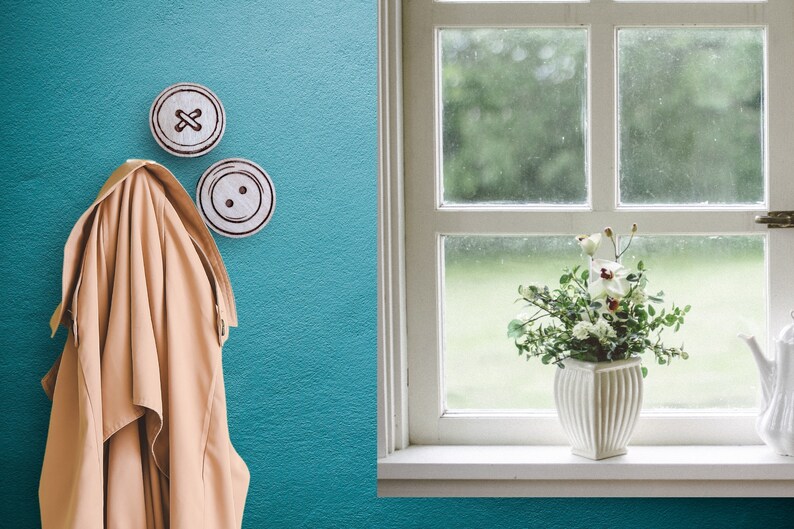 Wooden Coat Hooks, Set of 3, Floral Wall Decor, Wall Buttons, Hygge ...