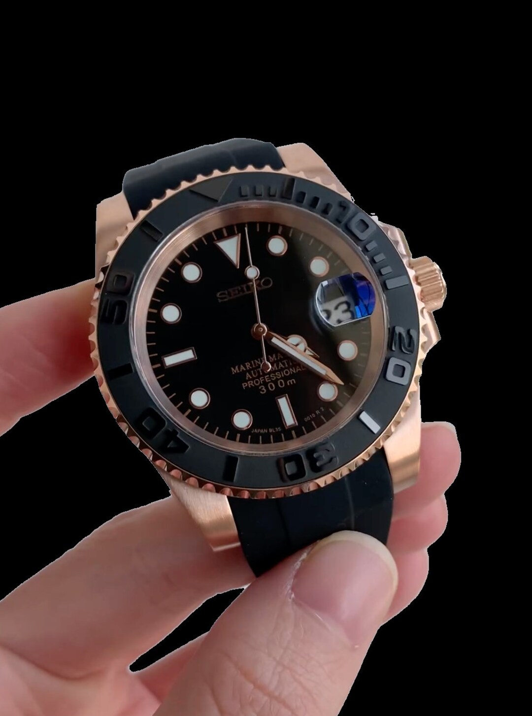 Custom Made Watch Seiko Mod NH34 Yacht Master Rose Gold - Etsy