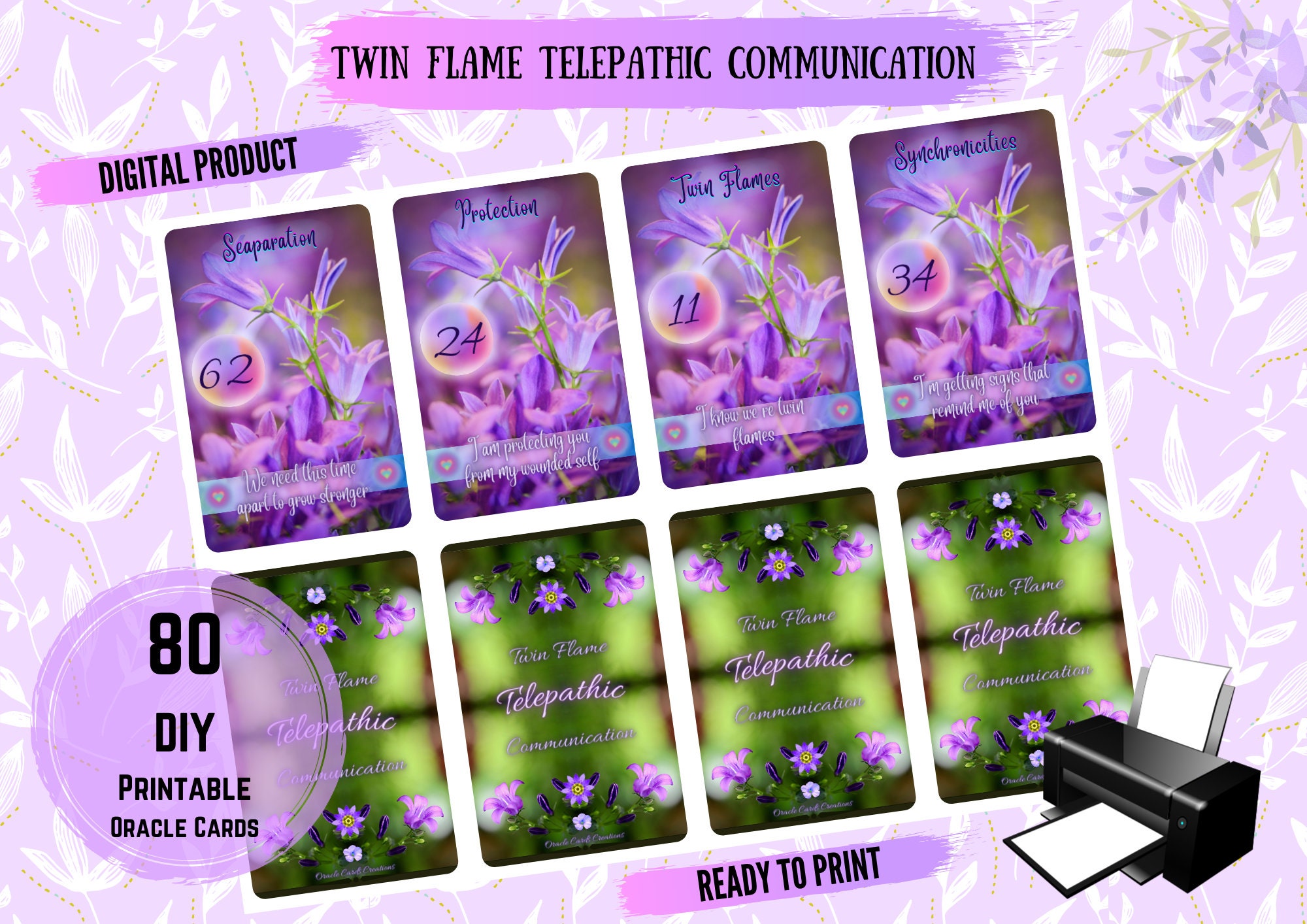New Twin Flame Telepathic Communication Oracle 80 Printable Digital ...