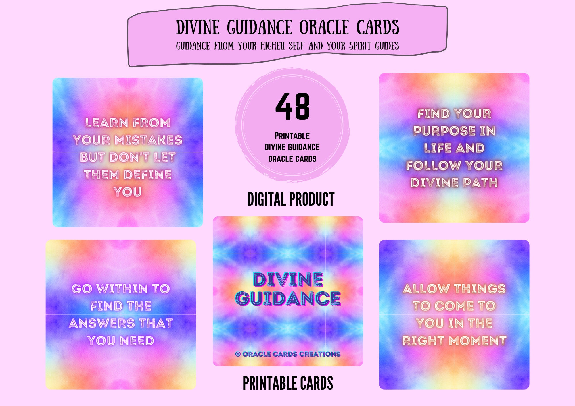 NEW 48 DIVINE GUIDANCE Printable Digital Oracle Cards Instant Download ...