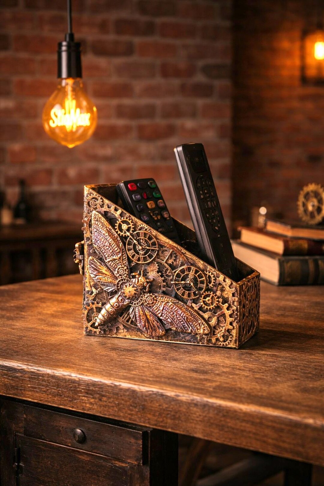 Steampunk Remote Control Holder: Desk Organizer Storage Box - Etsy